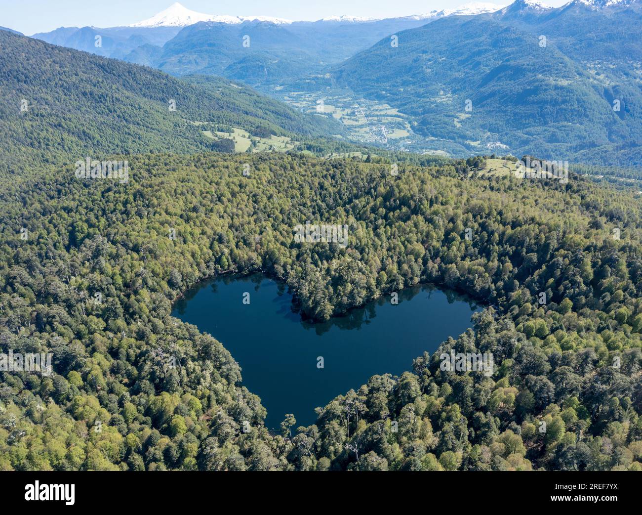 Heart lagoon, Laguna Corazon, Chile. Drone top down view go lagoon with ...