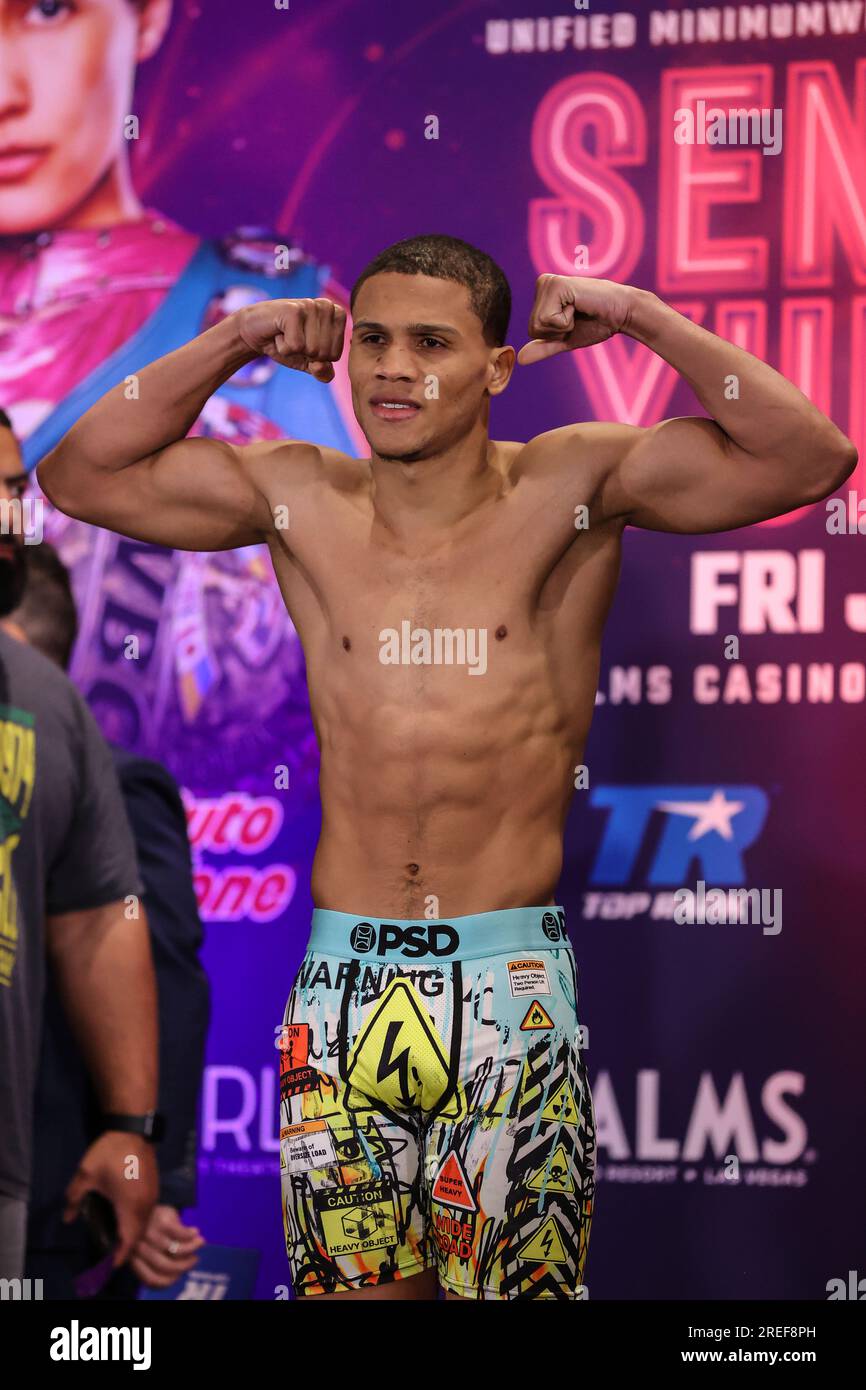 July 27, 2023: Rohan Polanco poses on stage during the weigh in prior ...