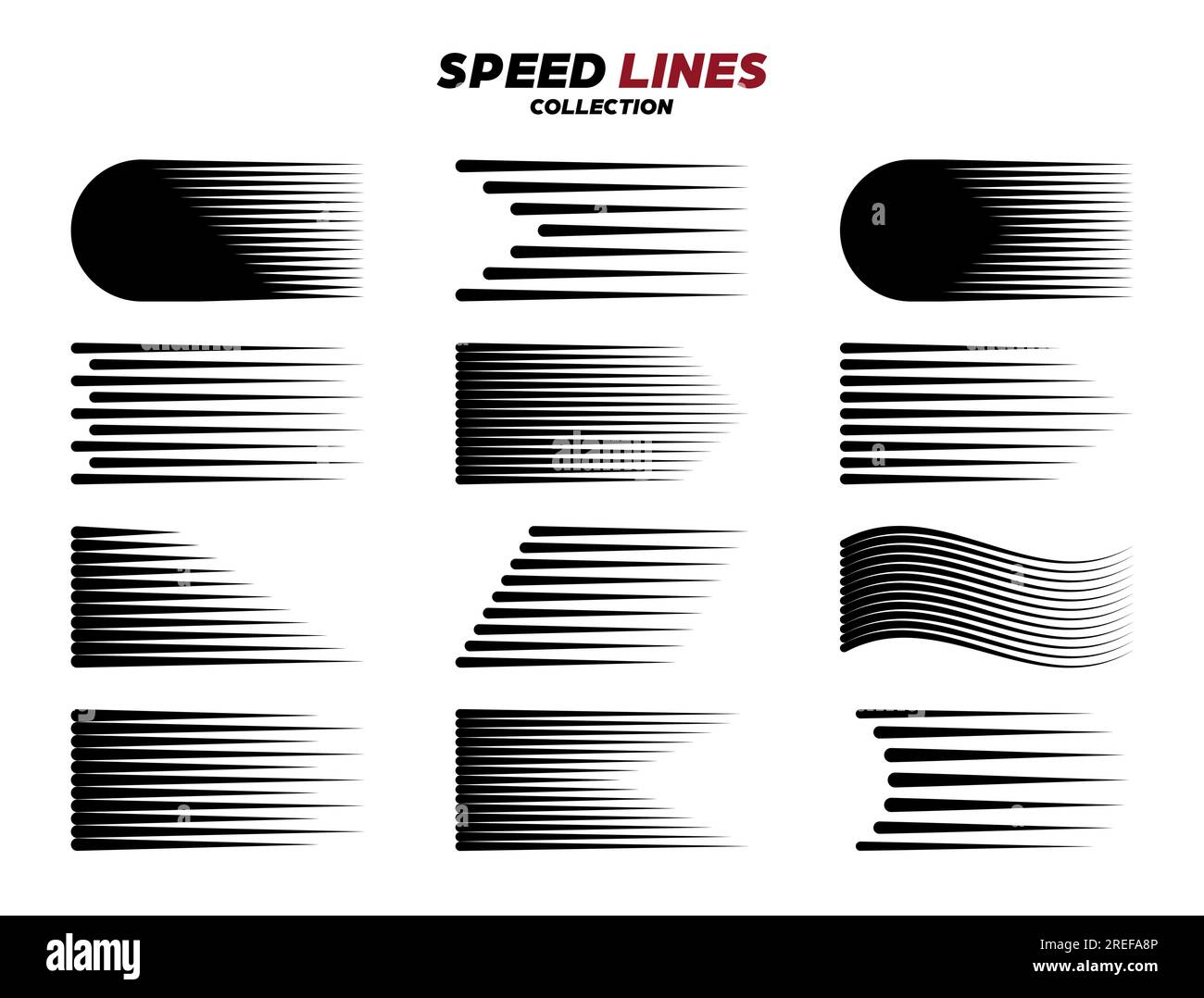 Black cartoon or comic speed lines with round corners. Simple line with ...
