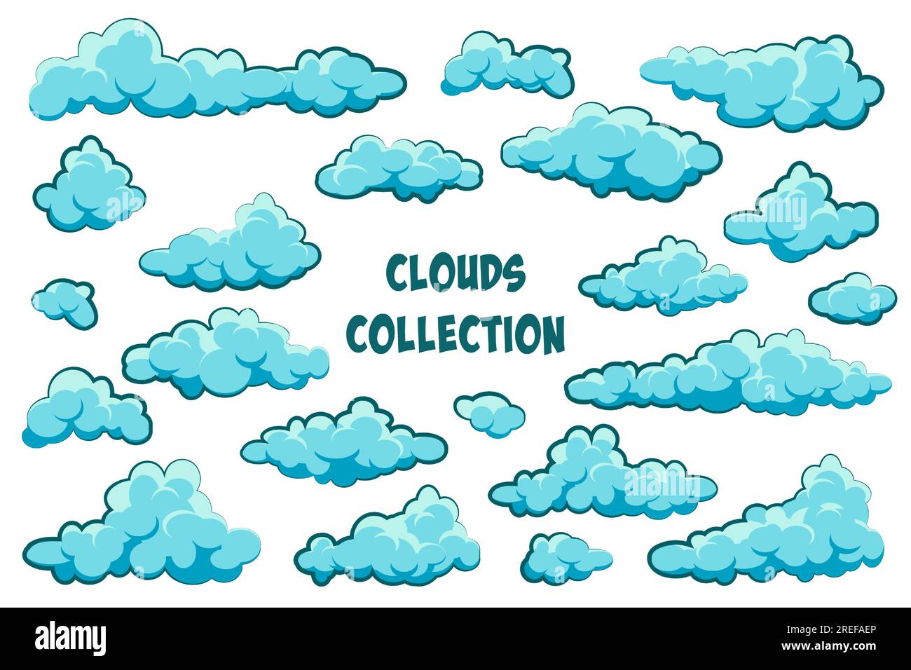 Painted cartoon clouds on blue background. Simple hand drawn round ...
