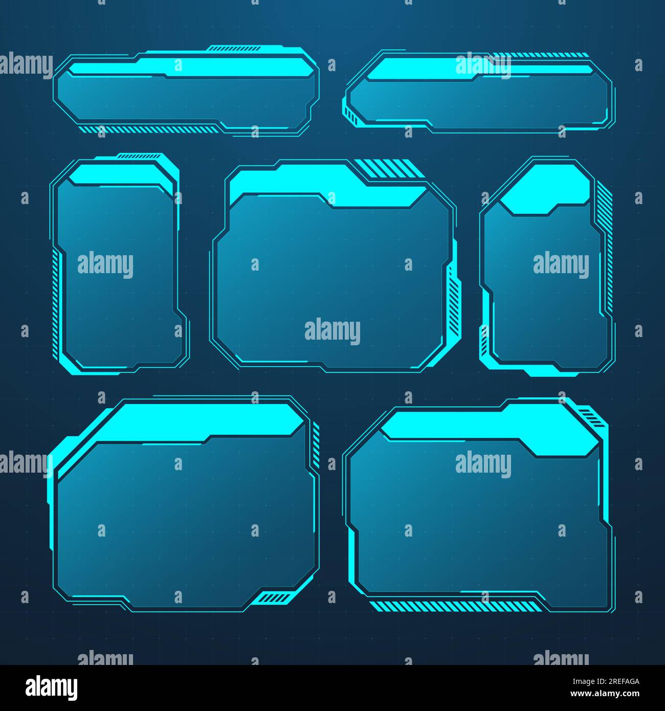 Blue futuristic HUD or UI elements. Sci-fi user interface text boxes ...