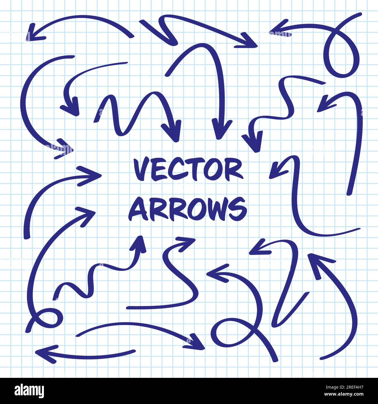 Hand drawn arrows on checkered paper sheet. School notebook for drawing ...
