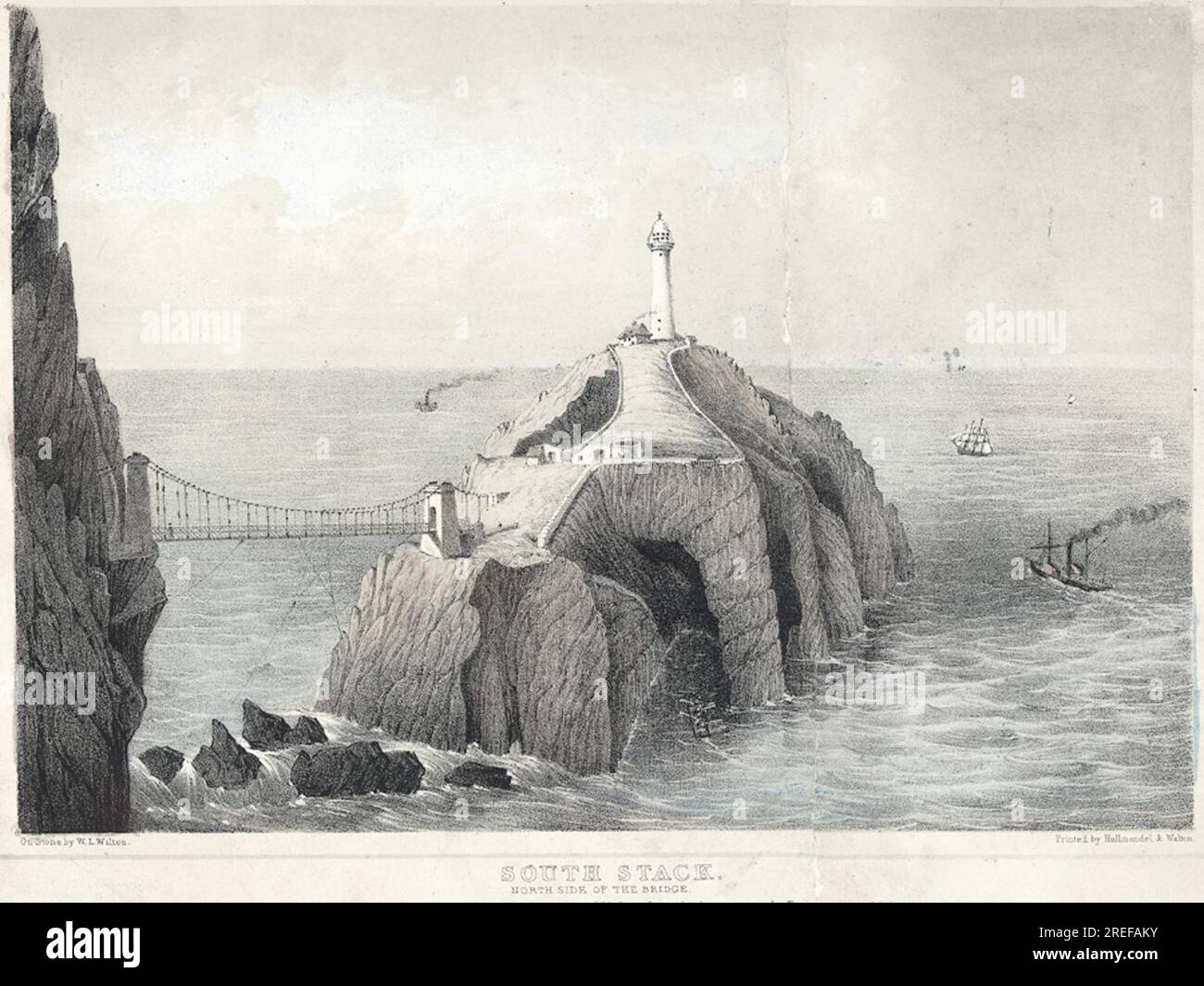 South Stack north side of the bridge circa 1850 by W. L. Walton Stock ...