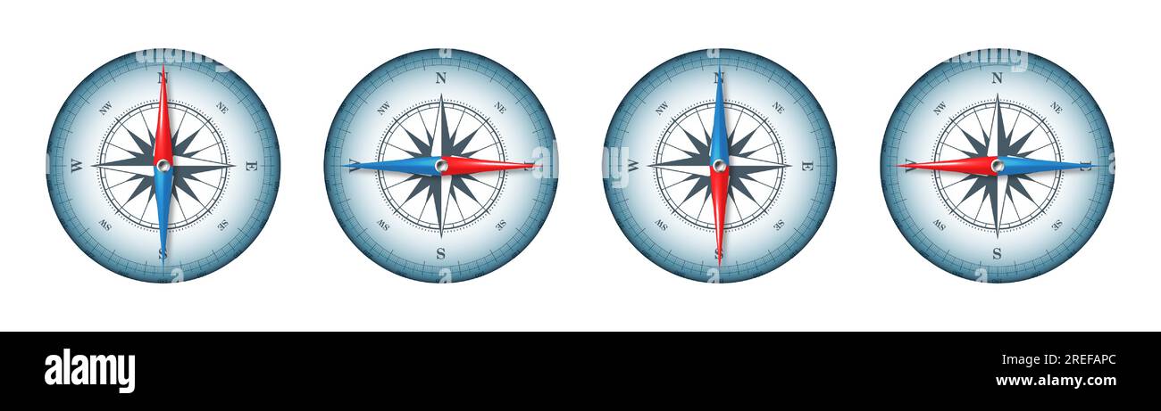 Marine compass, nautical wind rose with cardinal directions of North ...