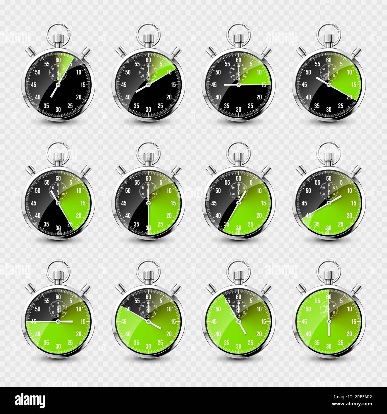 Realistic classic stopwatch. Shiny metal chronometer, time counter with ...