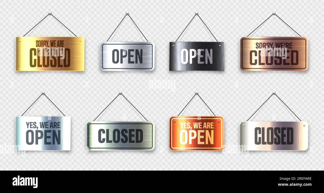 Brushed metal Open and Closed hanging signboards. Vintage door sign for ...