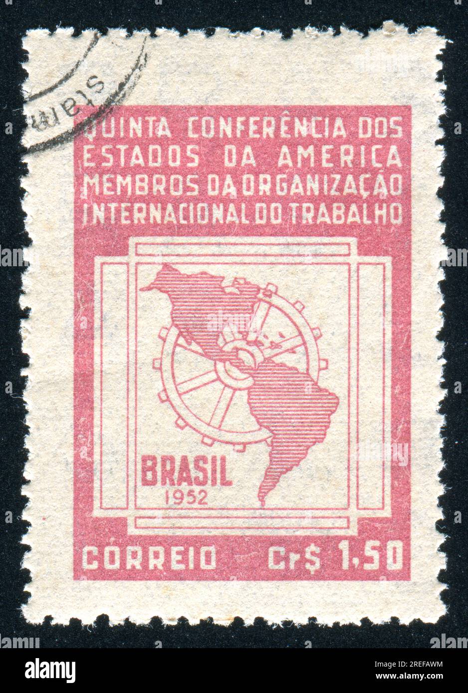 BRAZIL - CIRCA 1952: stamp printed by Brazil, shows Map and Symbol of ...