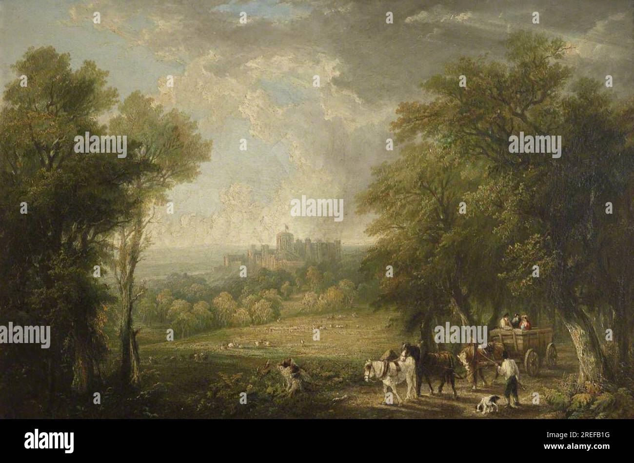 View of Windsor from the Forest with Travellers in a Horse-drawn Cart ...