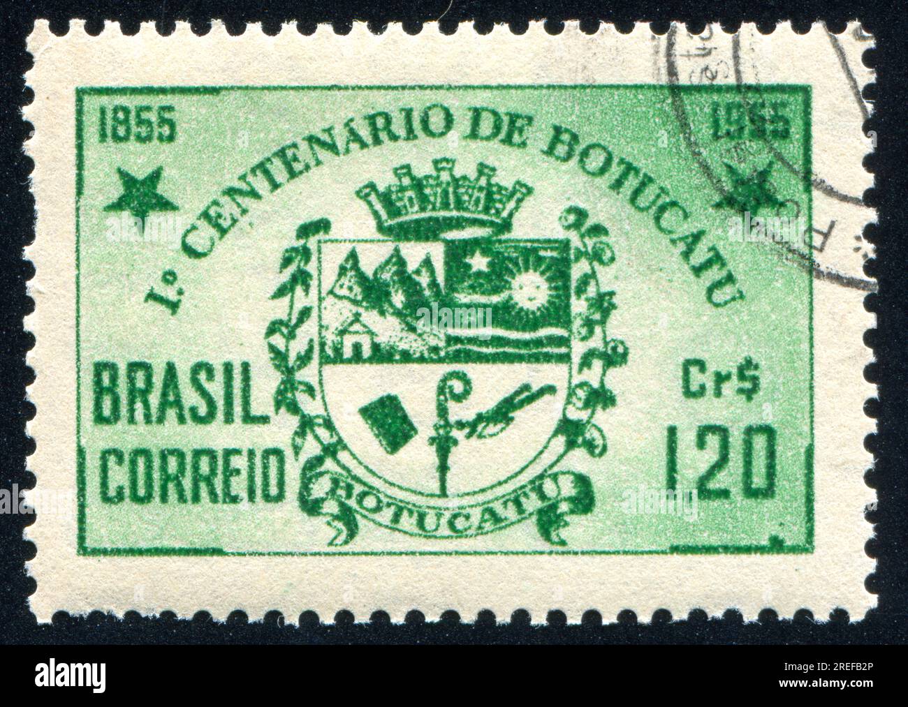 BRAZIL - CIRCA 1955: stamp printed by Brazil, shows Arms of Botucatu ...