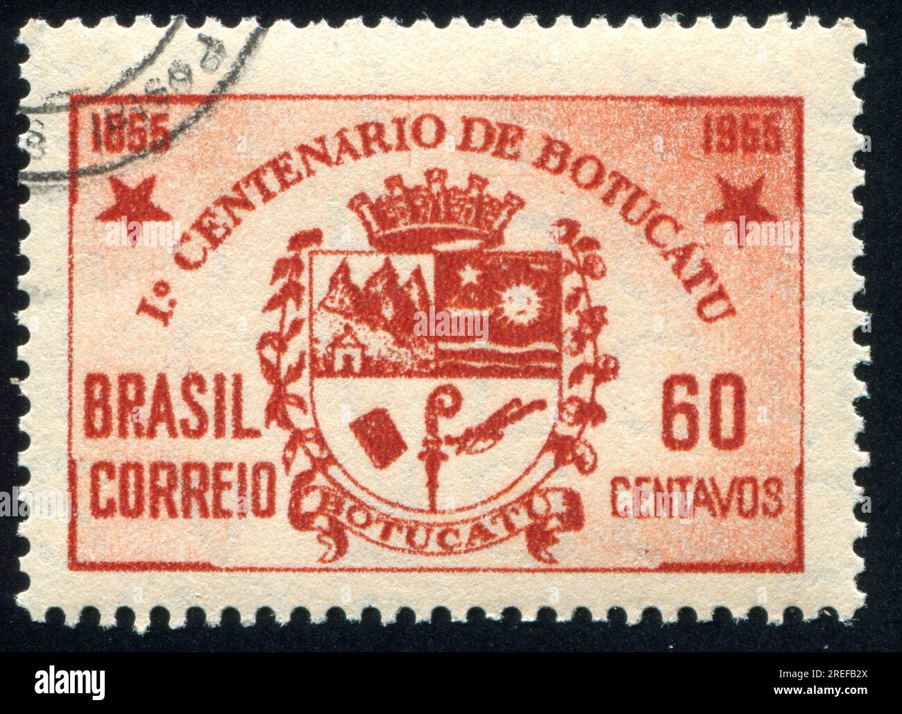 BRAZIL - CIRCA 1955: stamp printed by Brazil, shows Arms of Botucatu ...