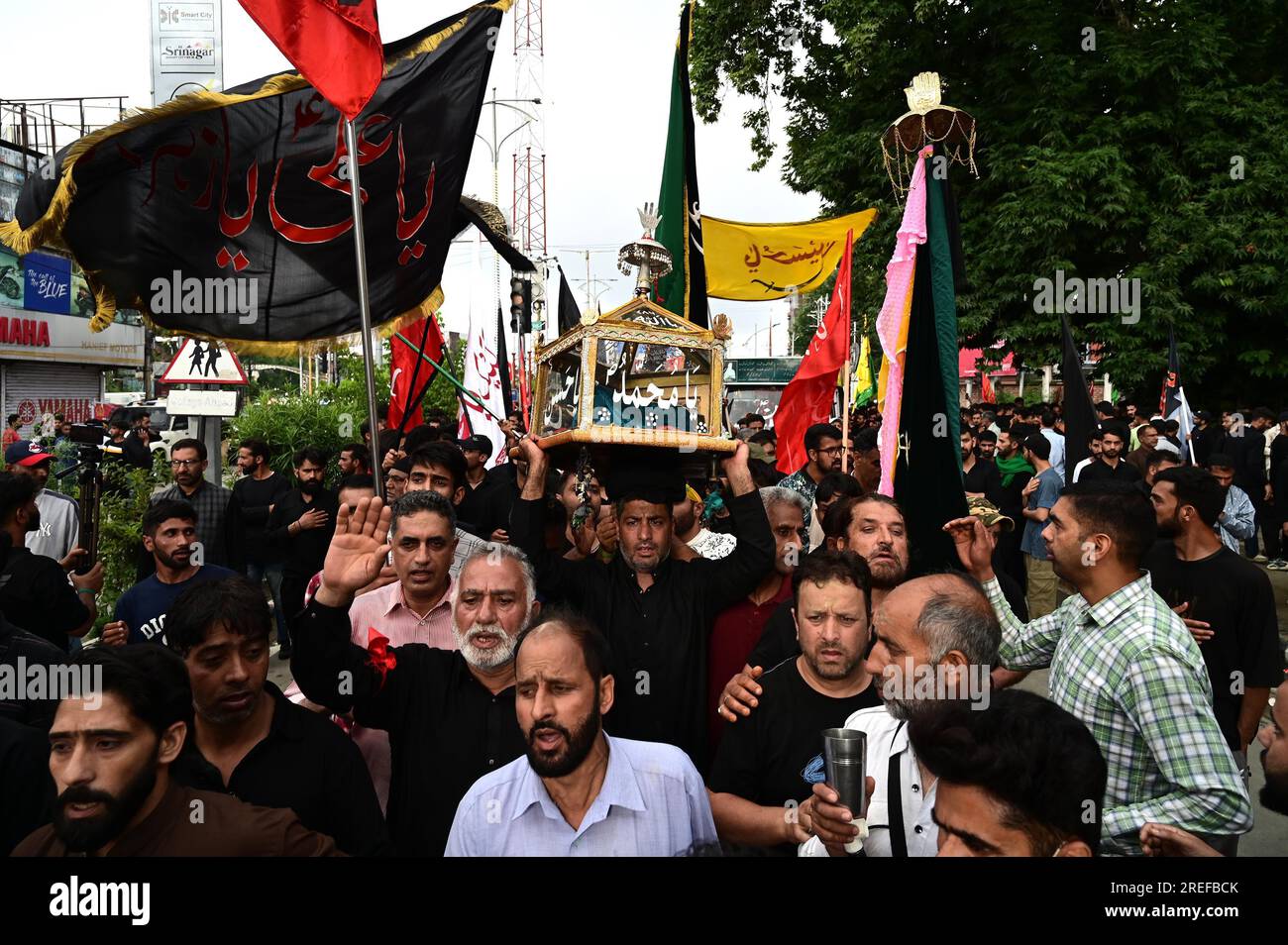 Srinagar, India. 27th July, 2023. SRINAGAR, INDIA - JULY 20: Shia mourners participating in ...