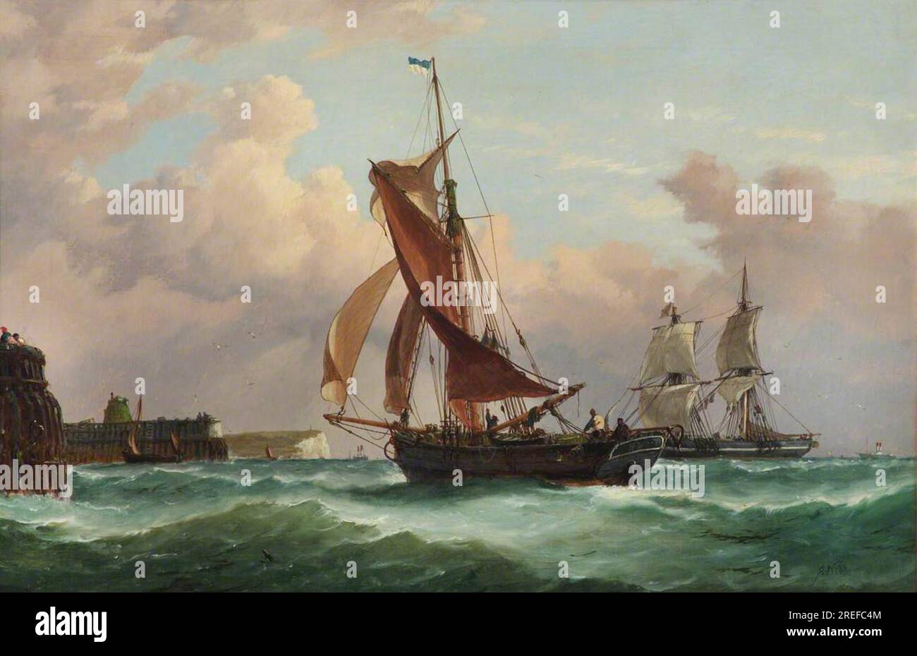 A fishing smack running into Newhaven by Richard Henry Nibbs Stock ...