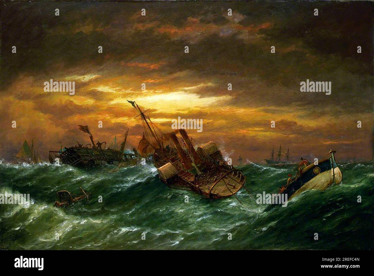 Shipwreck with a paddle tug towing a lifeboat in a gale by Richard ...