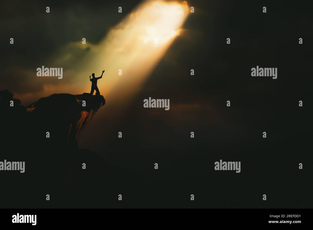 Christian praying to God and man shouting with arms raised to God, pain ...