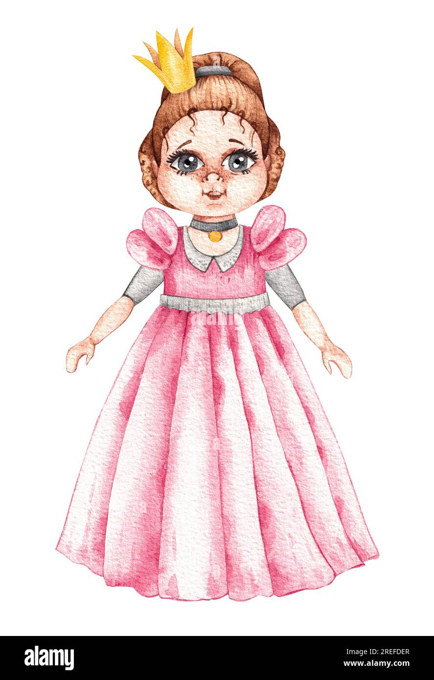 Watercolor hand-drawn girl princess. Child isolated on white background ...