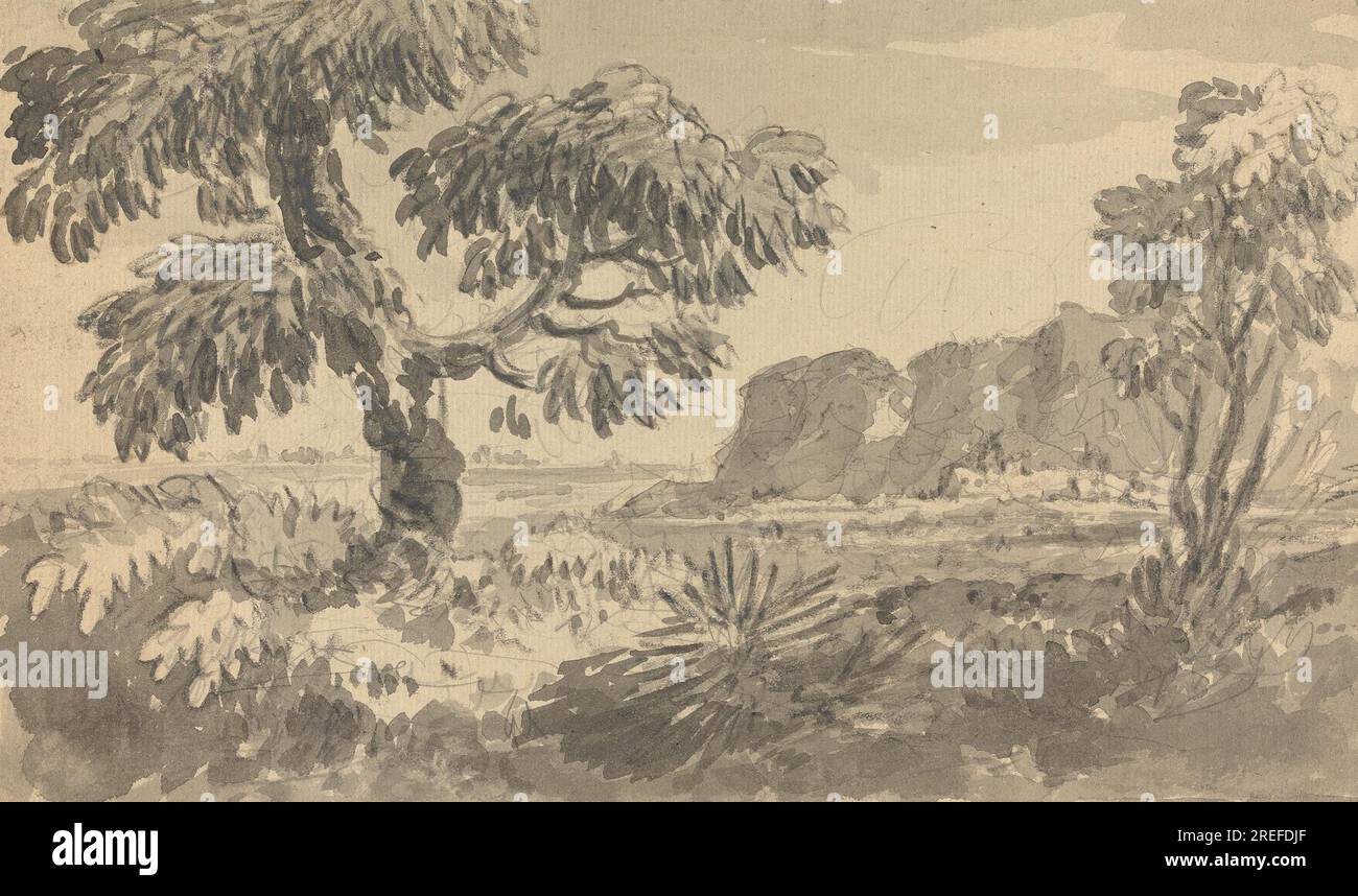 Landscape with Two Trees and Cliff 1769 by William Gilpin Stock Photo ...
