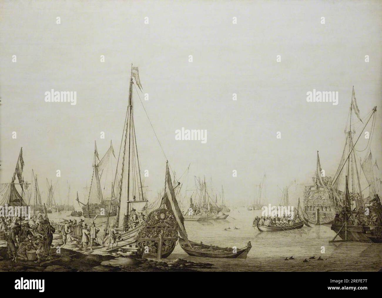 A Dutch Bezan Yacht and many other Vessels in a Crowded Harbour beside ...