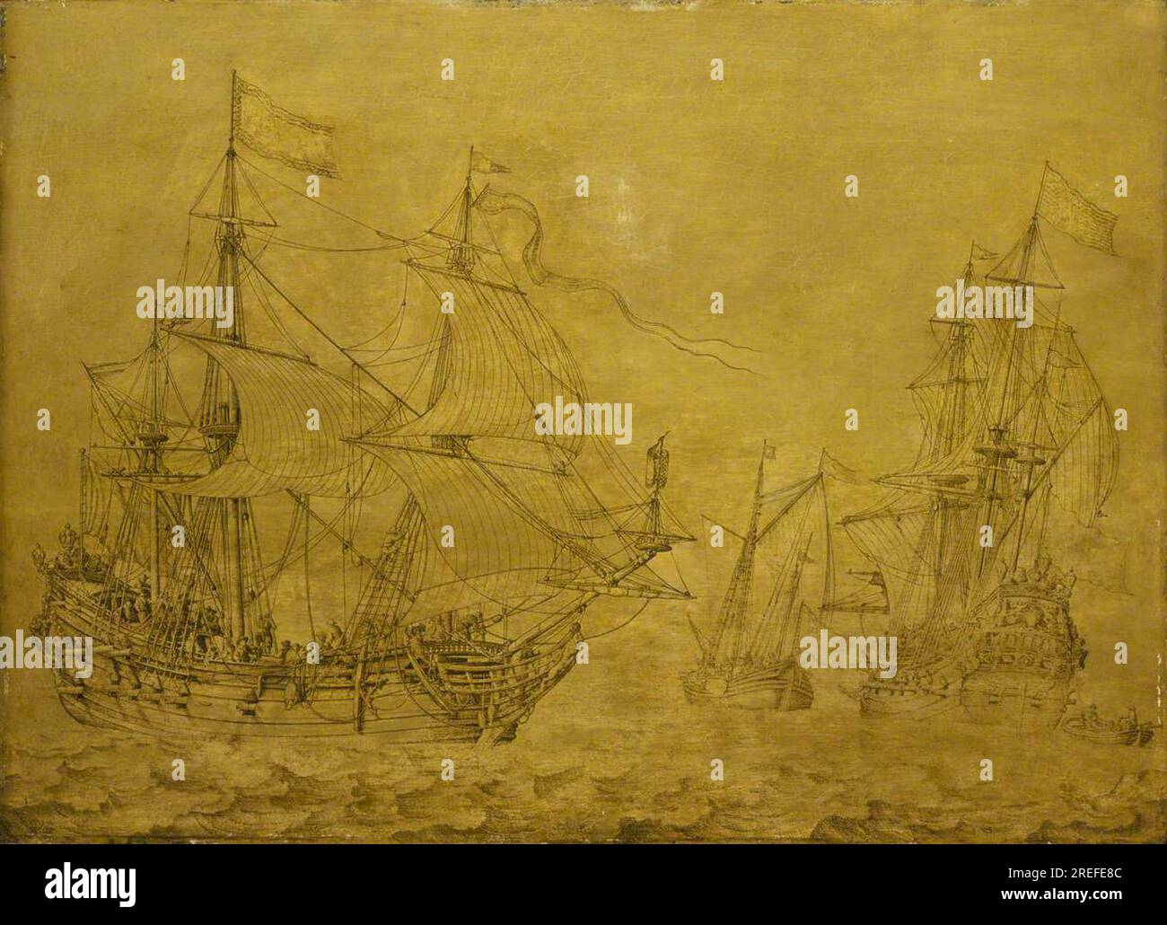 Two merchant ships under sail in a moderate breeze by Willem van de ...