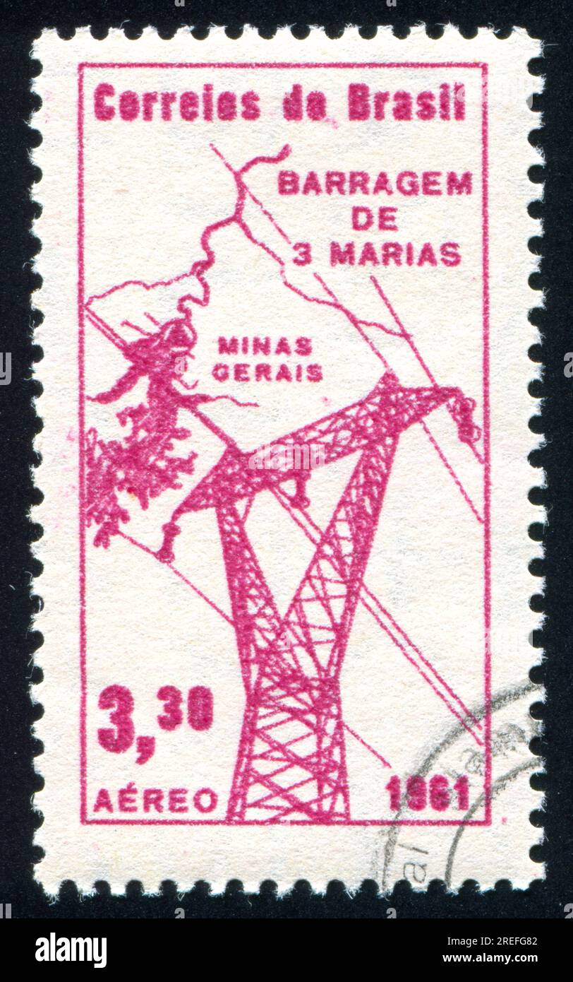 BRAZIL - CIRCA 1961: stamp printed by Brazil, shows Power Line and Map ...
