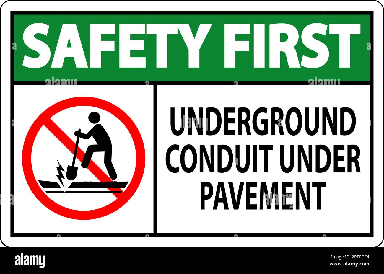 Safety First Sign, Underground Conduit Under Pavement Stock Vector ...