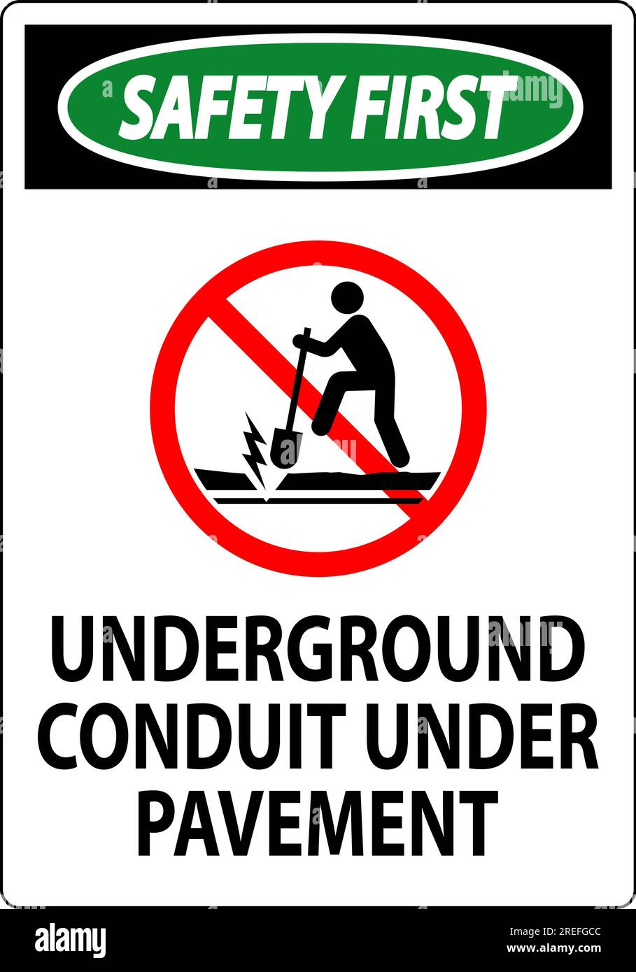 Safety First Sign, Underground Conduit Under Pavement Stock Vector ...