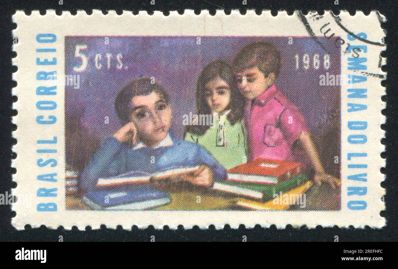 BRAZIL - CIRCA 1968: stamp printed by Brazil, shows Children with Books ...
