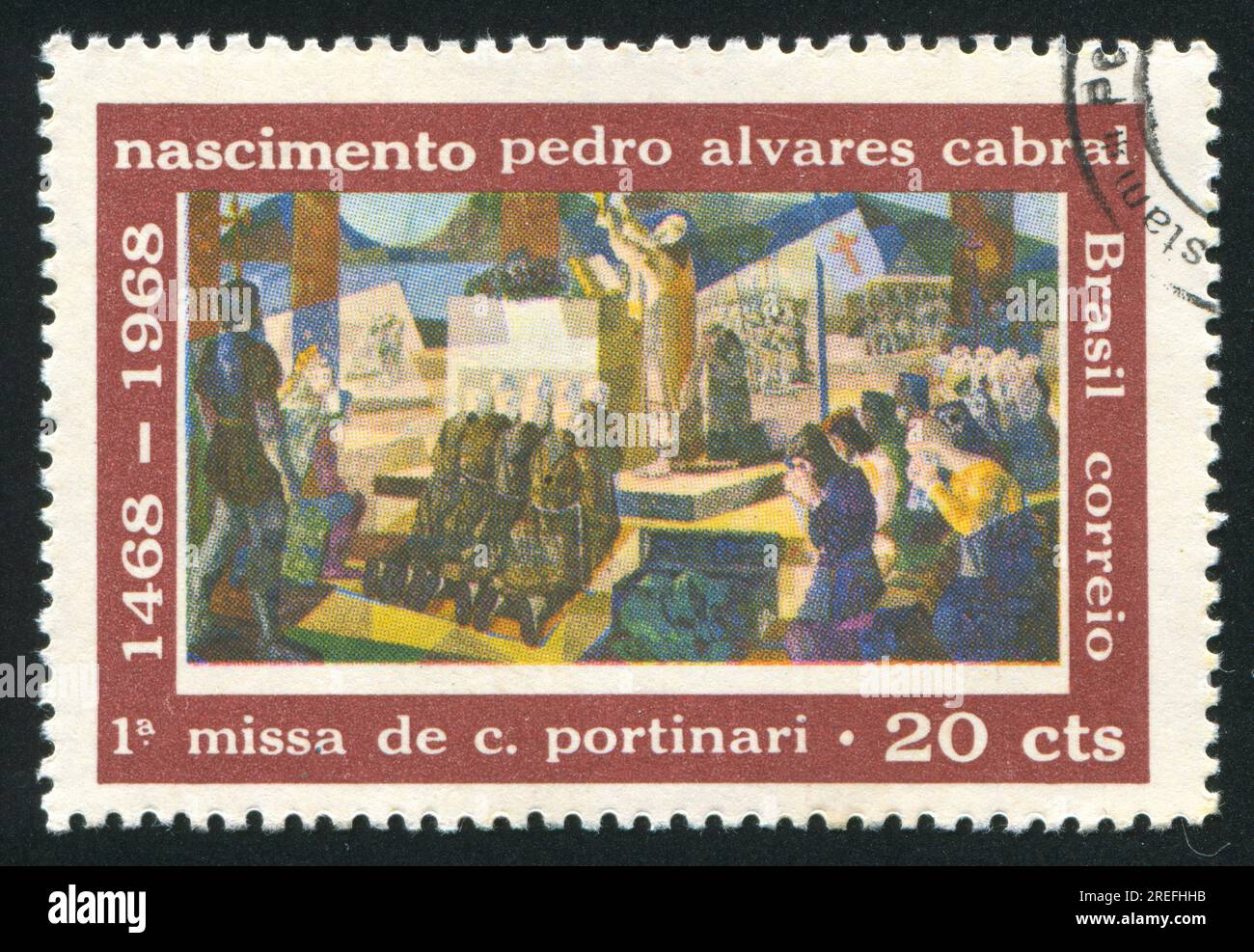 BRAZIL - CIRCA 1968: stamp printed by Brazil, shows First Mass ...