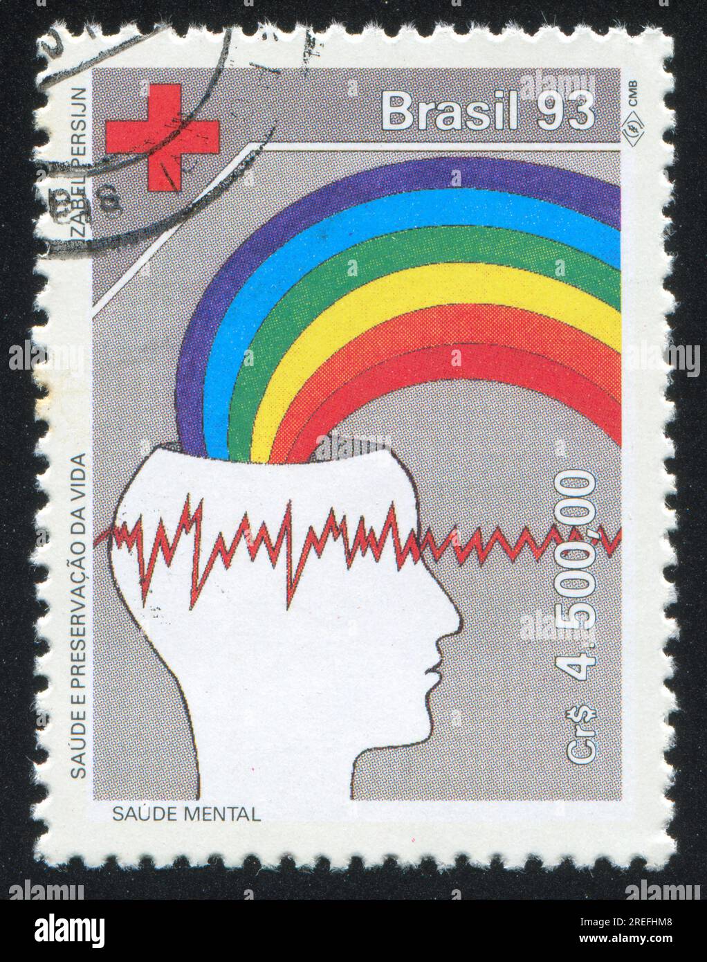 BRAZIL - CIRCA 1993: stamp printed by Brazil, shows Red Cross emblem ...