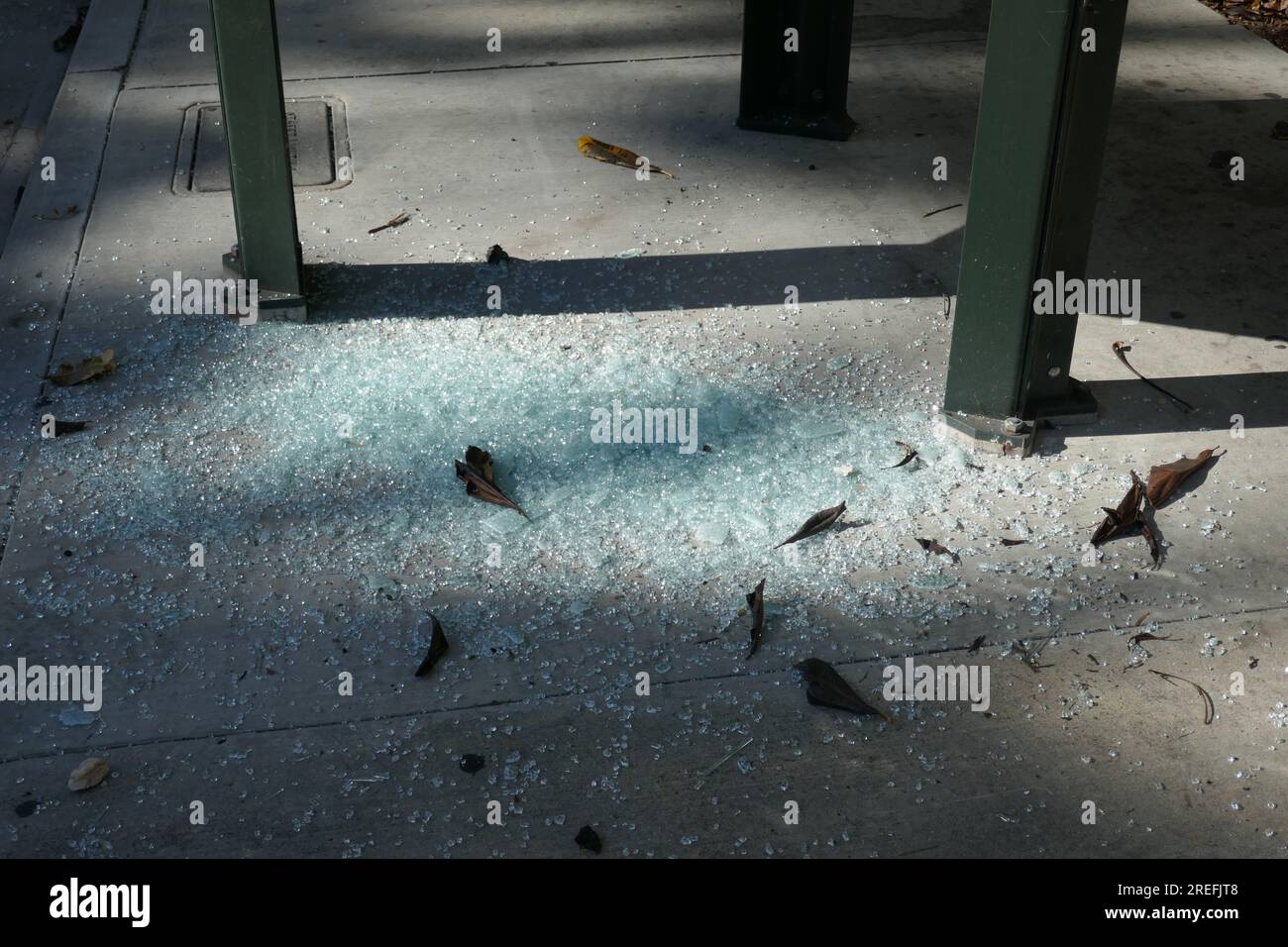 Los Angeles, California, USA 27th July 2023 Broken glass and Smashed ...