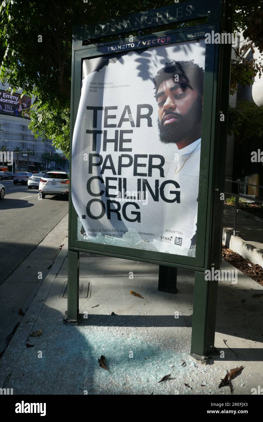 Los Angeles, California, USA 27th July 2023 Broken glass and Smashed ...