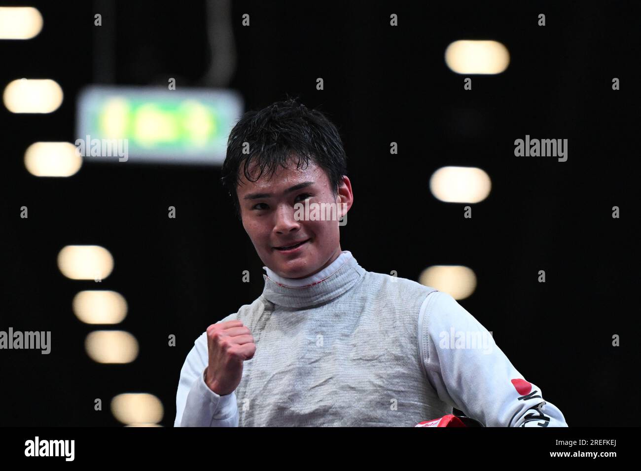Kosuke Matsuyama of Japan celebrates winning the 2023 FIE Fencing World ...
