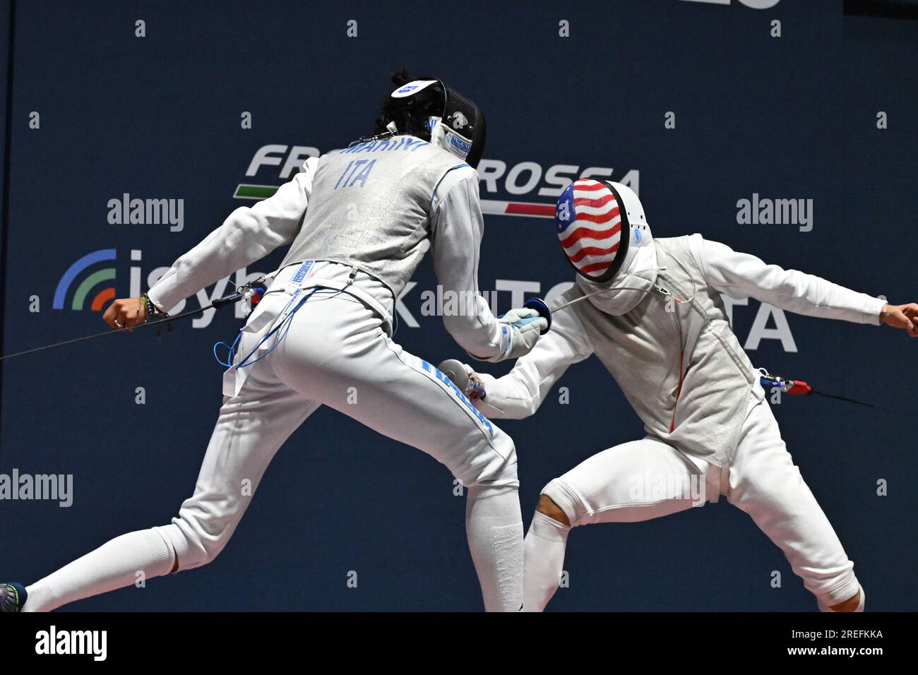 Tommaso Marini of Italy (L) fights against Nick Itkin of United States ...