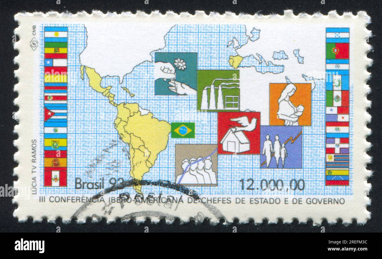 BRAZIL - CIRCA 1993: stamp printed by Brazil, shows map and emblem ...