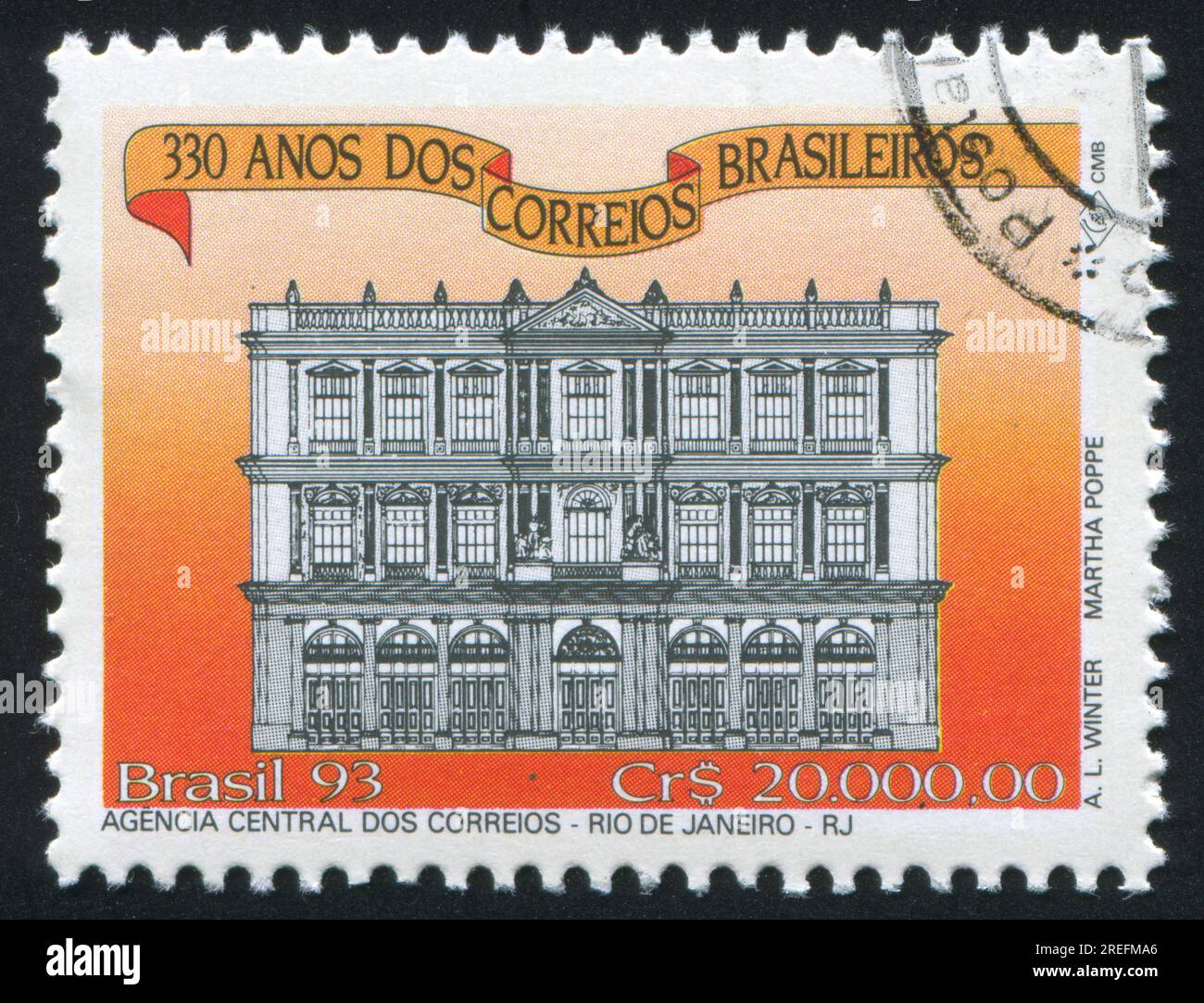 BRAZIL - CIRCA 1993: stamp printed by Brazil, shows Post Office, Rio de ...