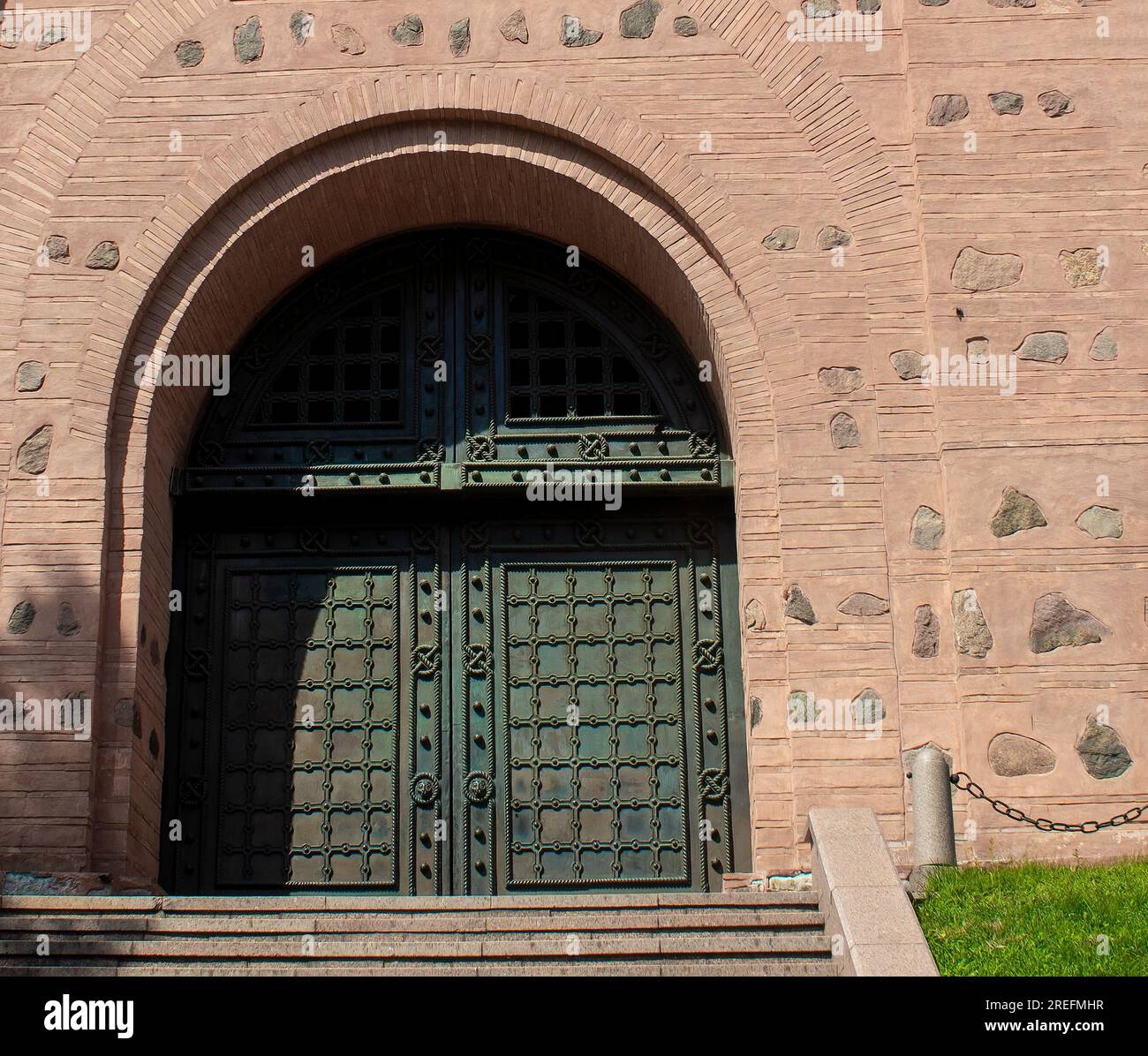 Wooden Arched Doors Surrounded by Stones in Medieval Design. Castle ...