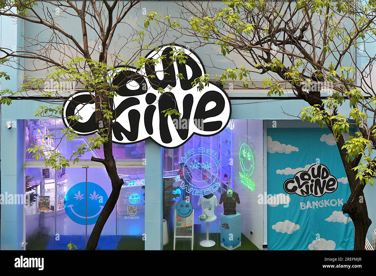 Shop front of a cannabis dispensary along Sukhumvit Road, one of Bangkok's most popular tourist ...