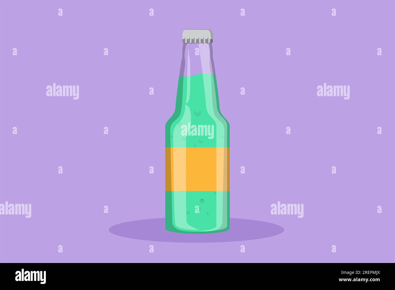 Character flat drawing stylized soft drink on glass bottle logo label ...