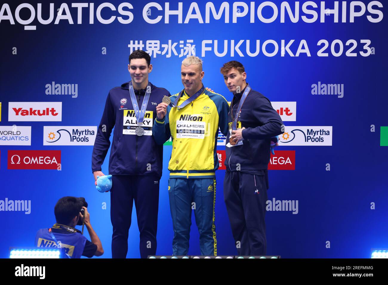 (L-R) Jack ALEXY (USA), Kyle CHALMERS (AUS), Maxime GROUSSET (FRA ...