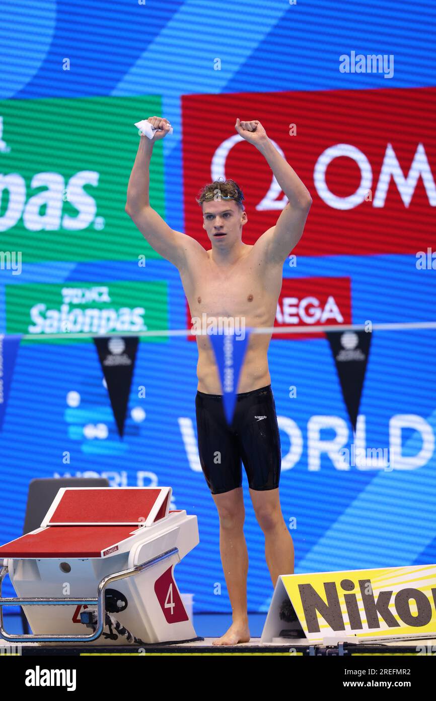 Leon MARCHAND (FRA) after the Men 200m medley final swimming event at ...
