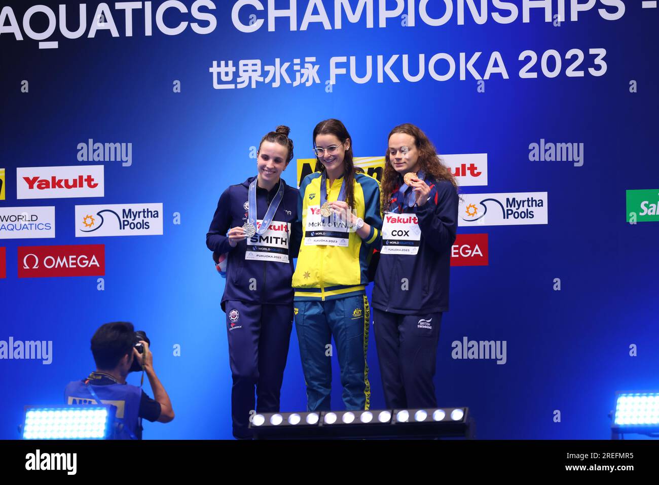 Regan SMITH (USA), Kaylee MCKEOWN (AUS), Lauren COX (GBR) after the ...