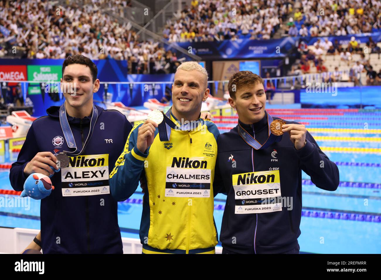 (L-R) Jack ALEXY (USA), Kyle CHALMERS (AUS), Maxime GROUSSET (FRA ...