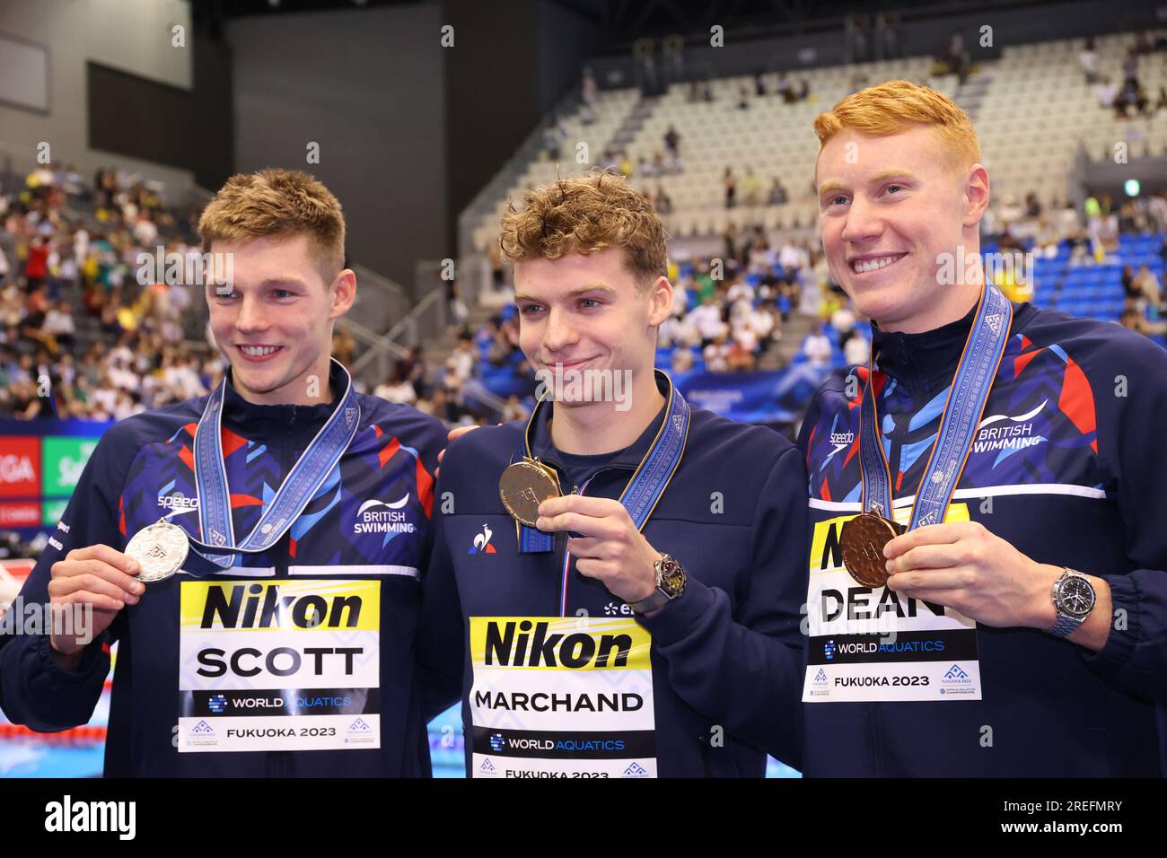 Duncan SCOTT (GBR), Leon MARCHAND (FRA), Tom DEAN (GBR) after the Men ...