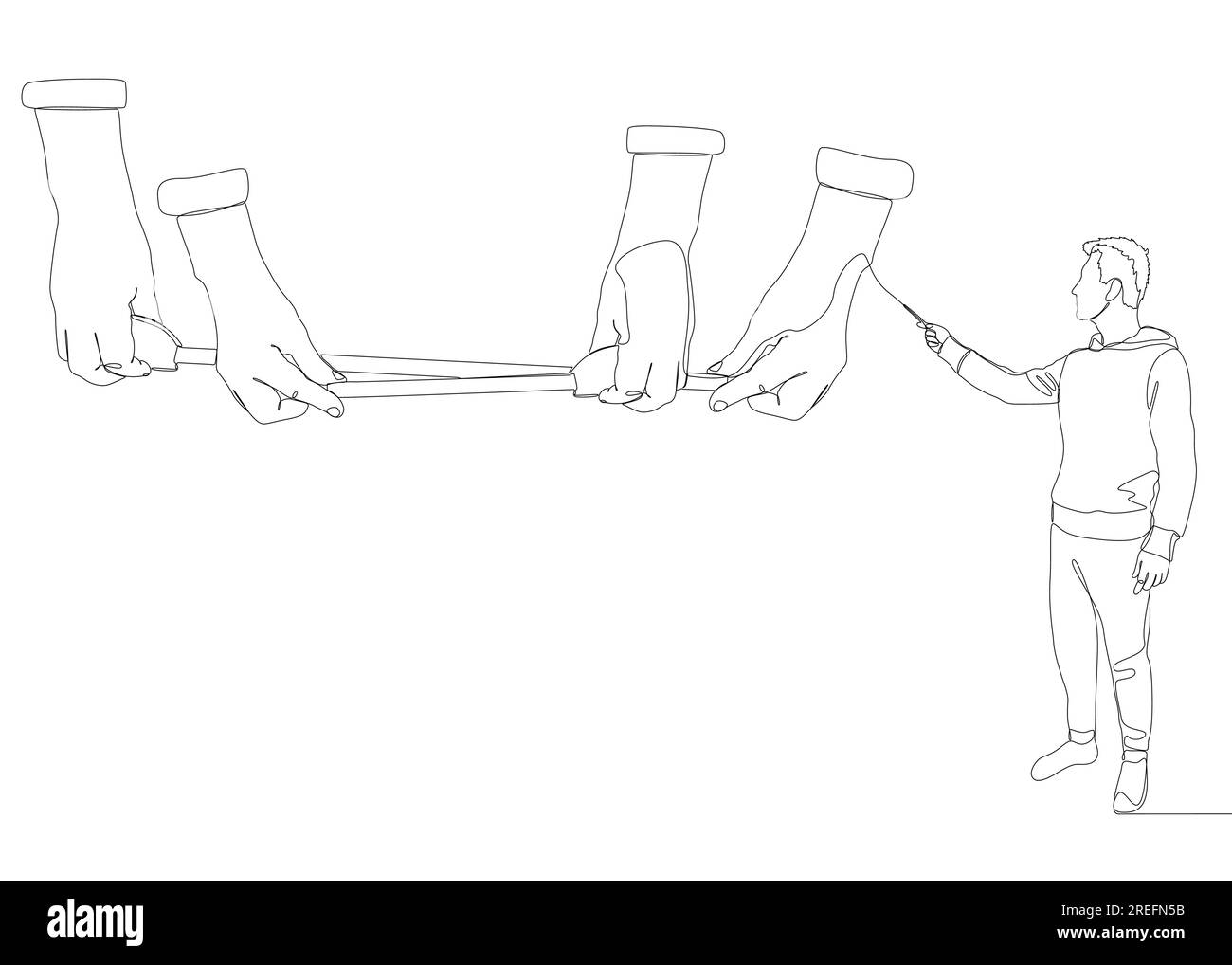 One Continuous Line Of Man Pointing With Finger At Measuring Tape Thin