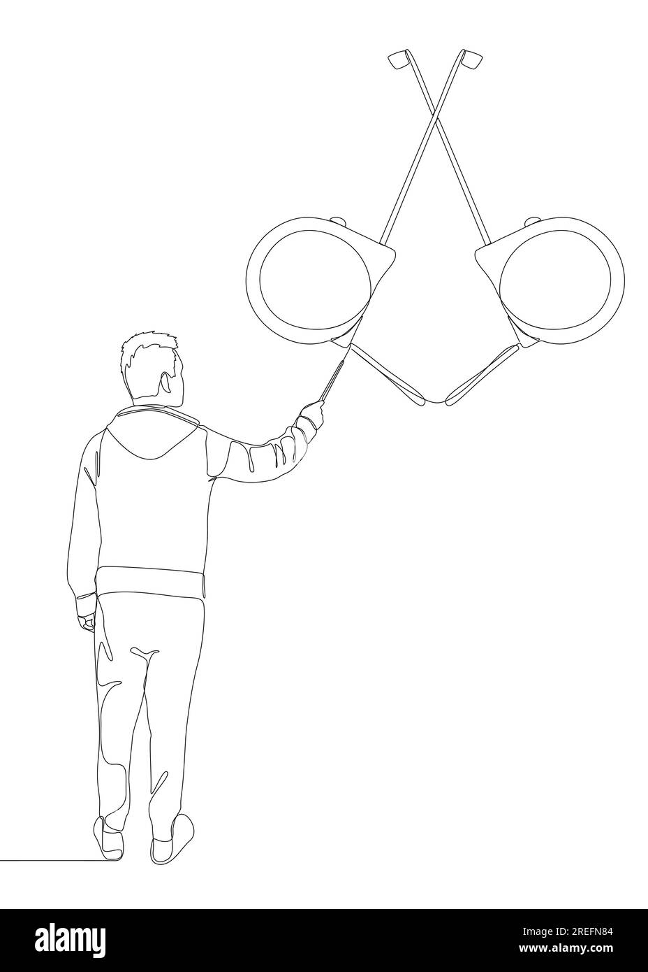 One Continuous Line Of Man Pointing With Finger At Measuring Tape Thin Line Illustration Vector