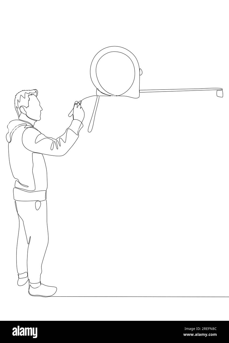 One Continuous Line Of Man Pointing With Finger At Measuring Tape Thin