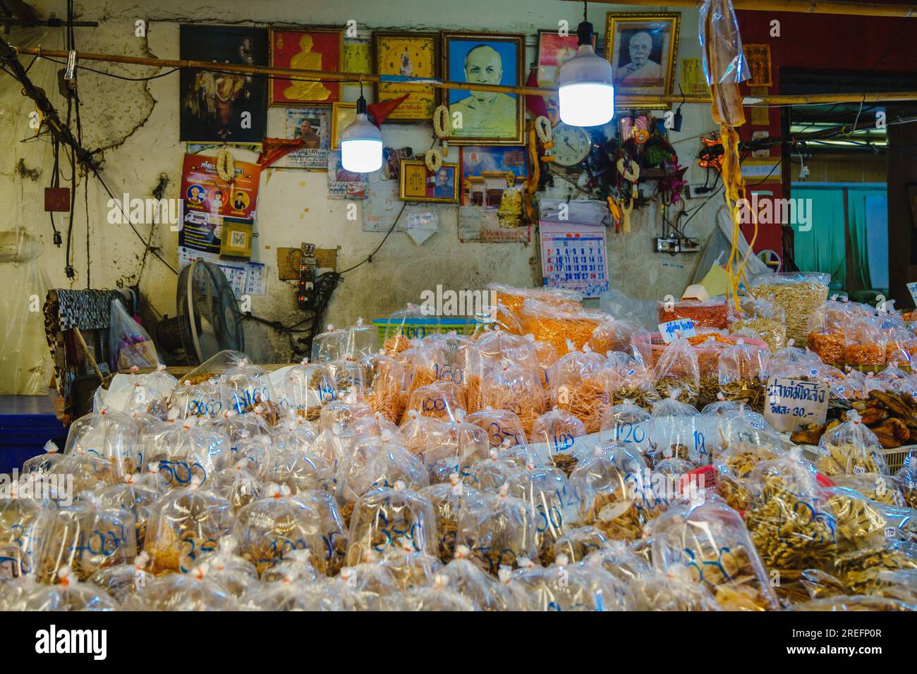Bangkok, Thailand. 27th July, 2023. A stall of packed Thai snacks at ...