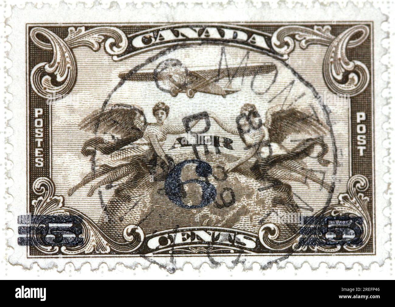 CANADA - CIRCA 1907: stamp printed by Canada, shows plane and angel ...