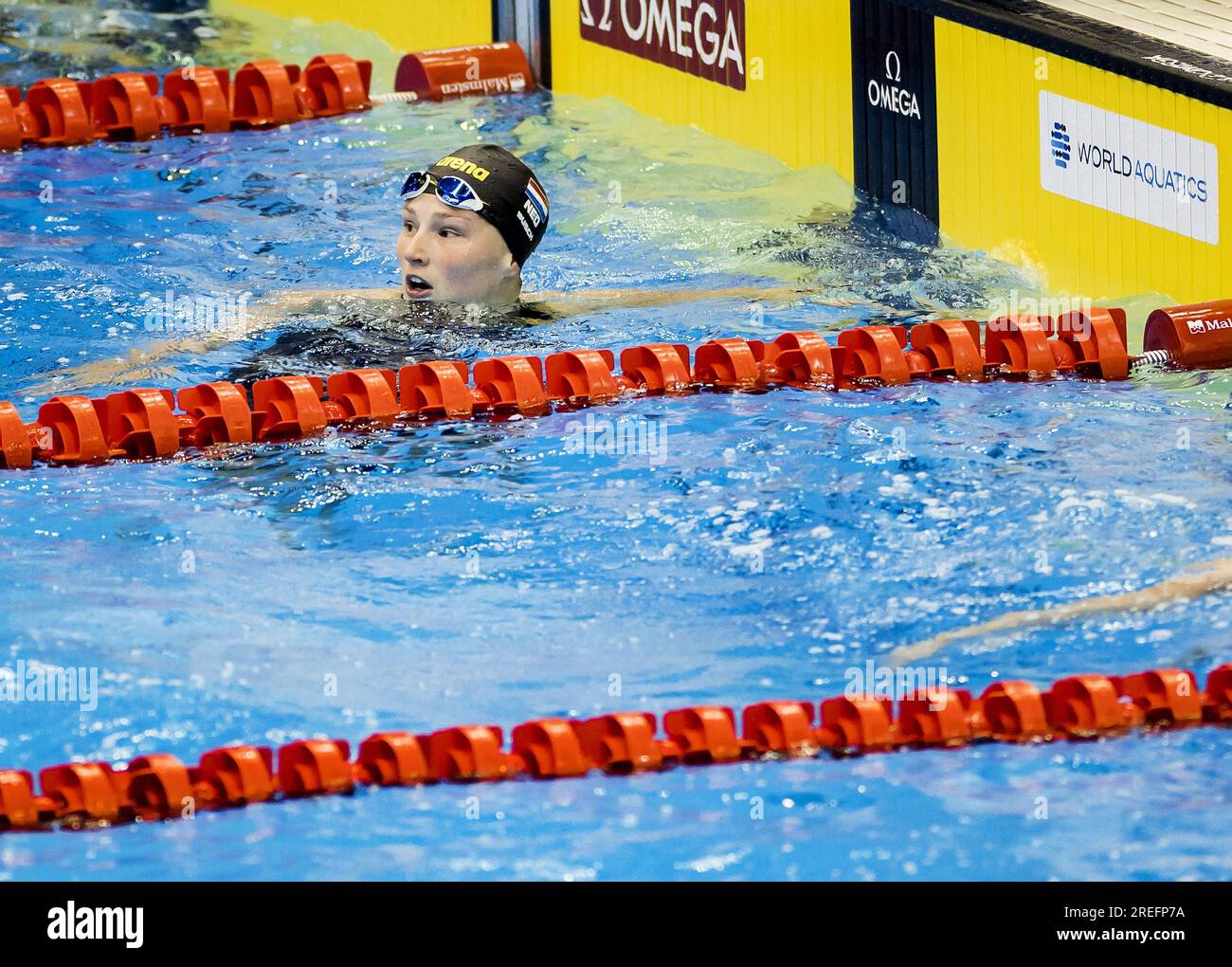 FUKUOKA - 28/07/2023, Kim Busch after the women's 50 butterfly during ...