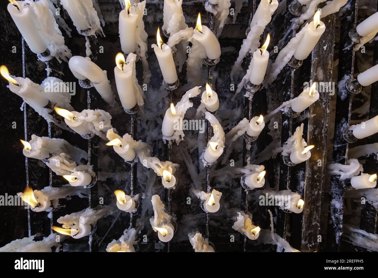 Detail of ceremonial candles in a Christian sanctuary, belief and faith ...