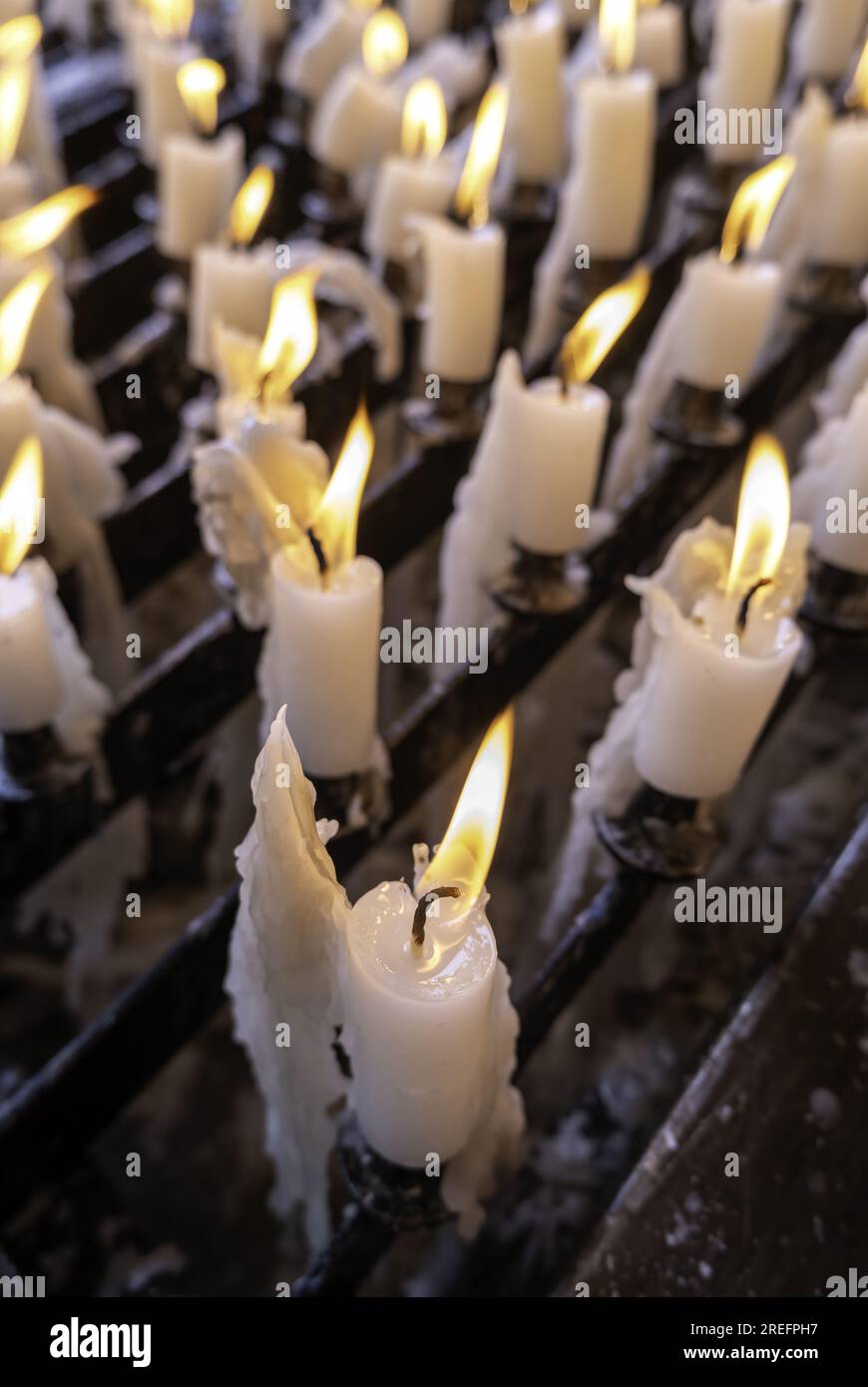Detail of ceremonial candles in a Christian sanctuary, belief and faith ...